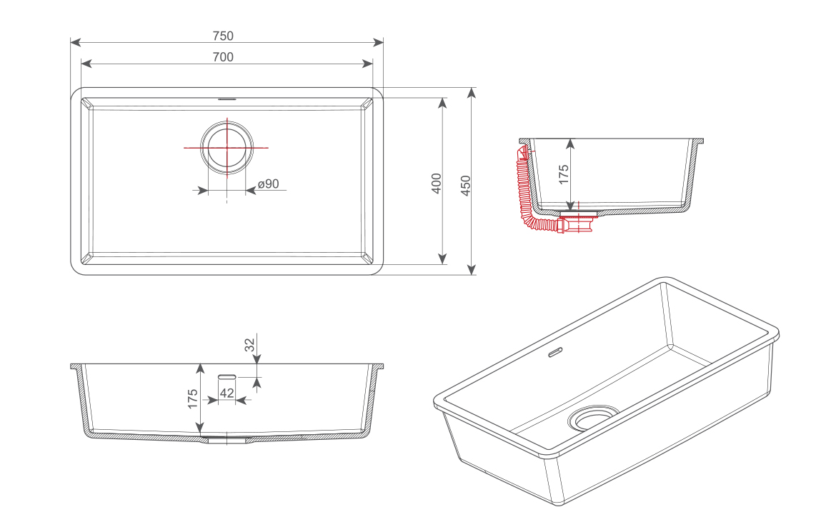 MyVink - Kerrock Sink uni 131 BETA 100 Arctic White with overflow 700 x ...